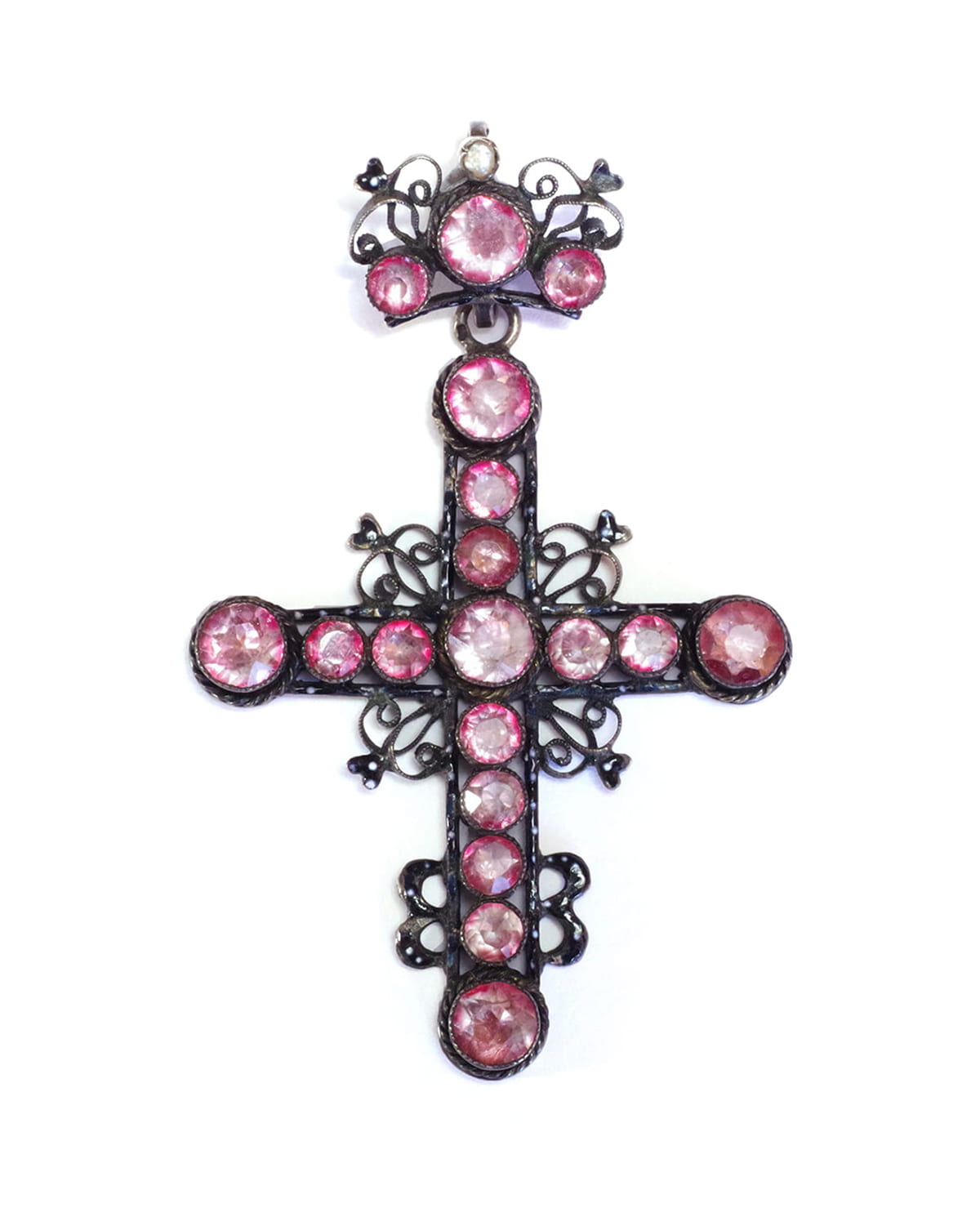 Victorian French enamel foiled paste cross pendant